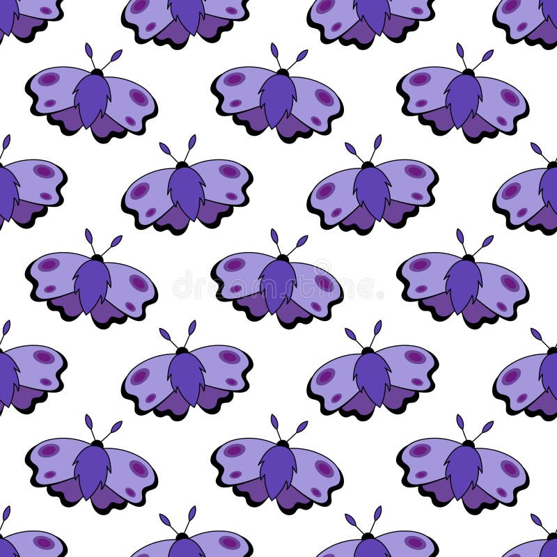 Seamless Pattern with Purple Moth. Flying Magic Insect. Vector Flat ...