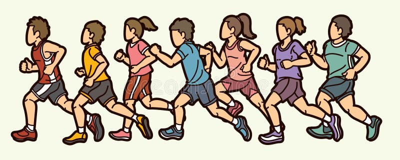 Children Running Together Boy and Girl Start Running Cartoon Sport ...