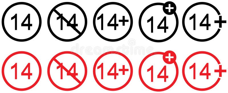 Set of Red 14+(plus) Vector Icons Stock Vector - Illustration of ...