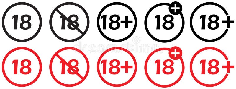Set of Red 18+(plus) Vector Icons Stock Vector - Illustration of icon ...