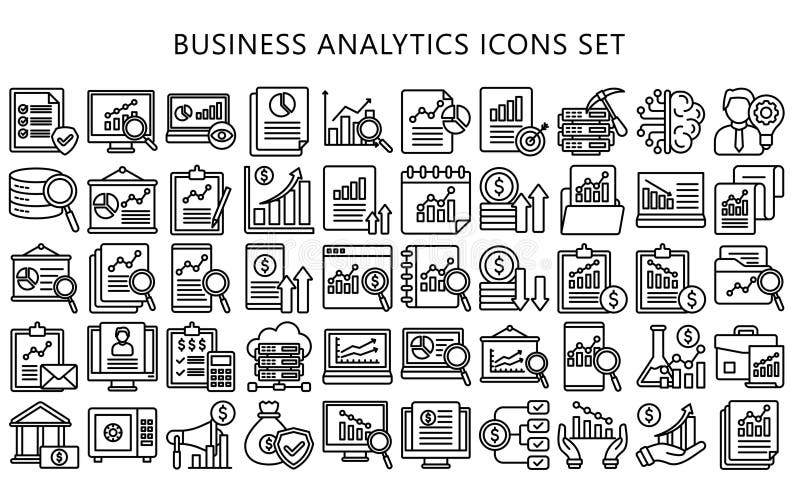 Business Analytics Black Outline Icons Pack Stock Vector - Illustration ...