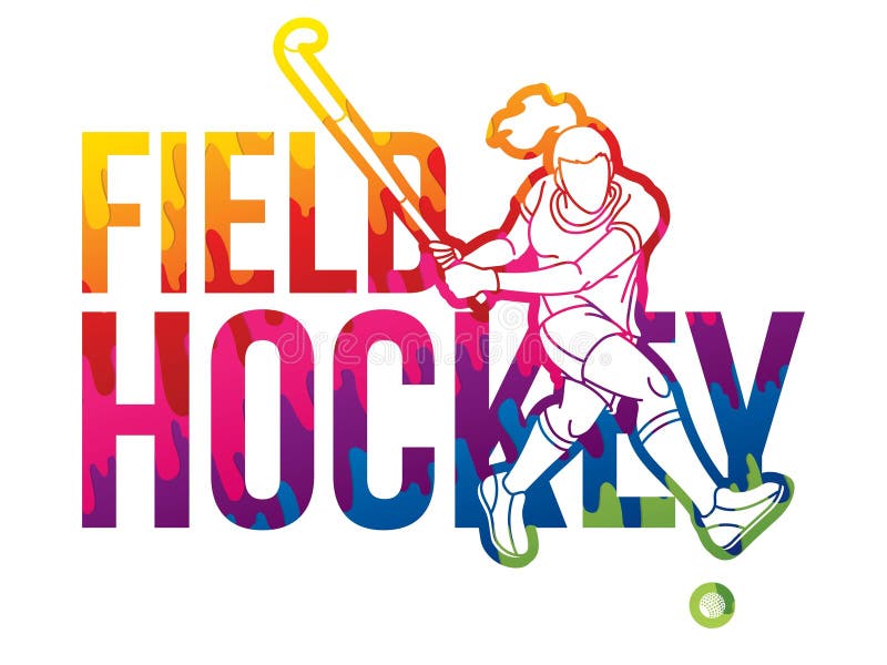 Field Hockey Font Design with Female Player Action Cartoon Graphic ...