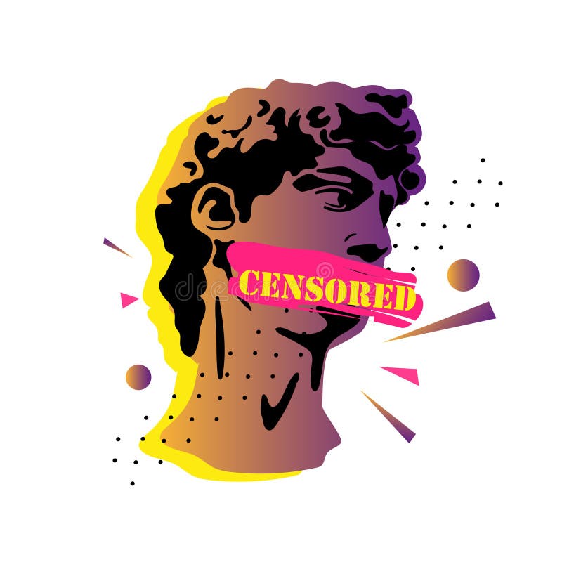 Abstract Greek Ancient Sculpture of Head with Inscription Censored ...