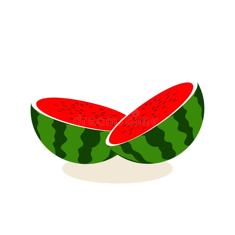 Cartoon Fresh Green Open Watermelon Half, Slices and Triangles Stock ...