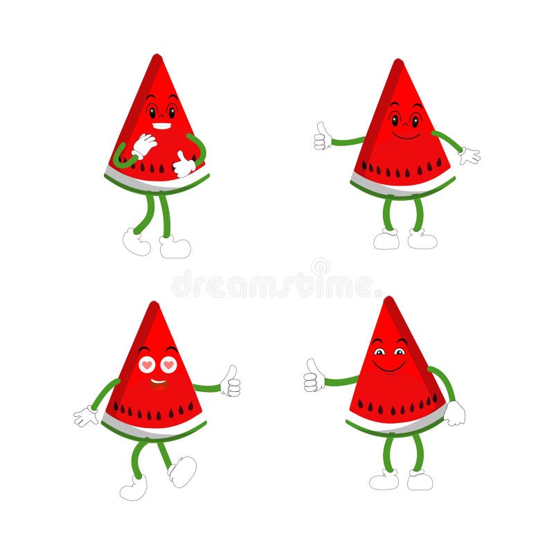 Watermelon Slice Character with Funny Face. Happy Cute Cartoon ...
