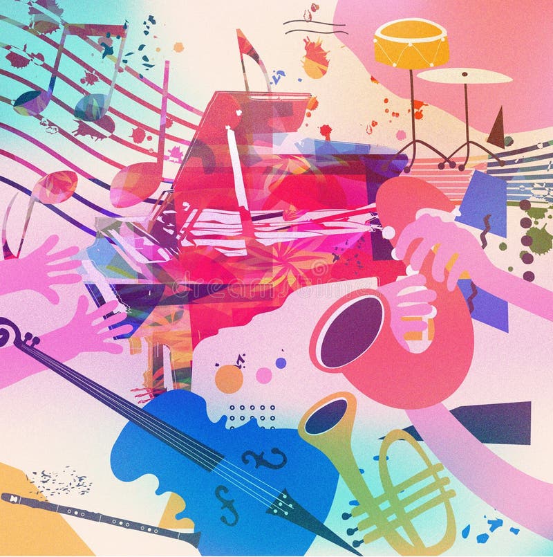 Multicolored Hand-drawn Jazz Music Session Poster with Piano, Sax ...