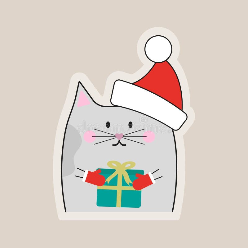 Christmas cat sticker stock vector. Illustration of funny - 297040498