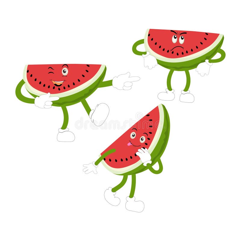 Funny Watermelon Slices Characters with Cartoon Smile Faces Stock ...