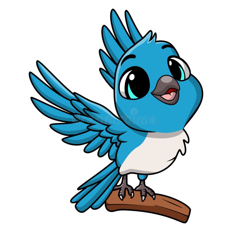 Cute Blue Bird Cartoon on White Background Stock Illustration ...