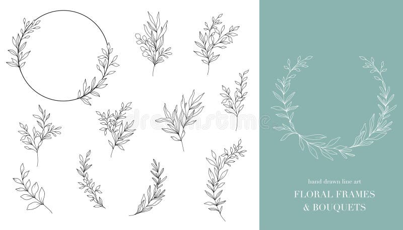 Greenery Line Drawing. Black and White Leaves. Greenery Illustration ...