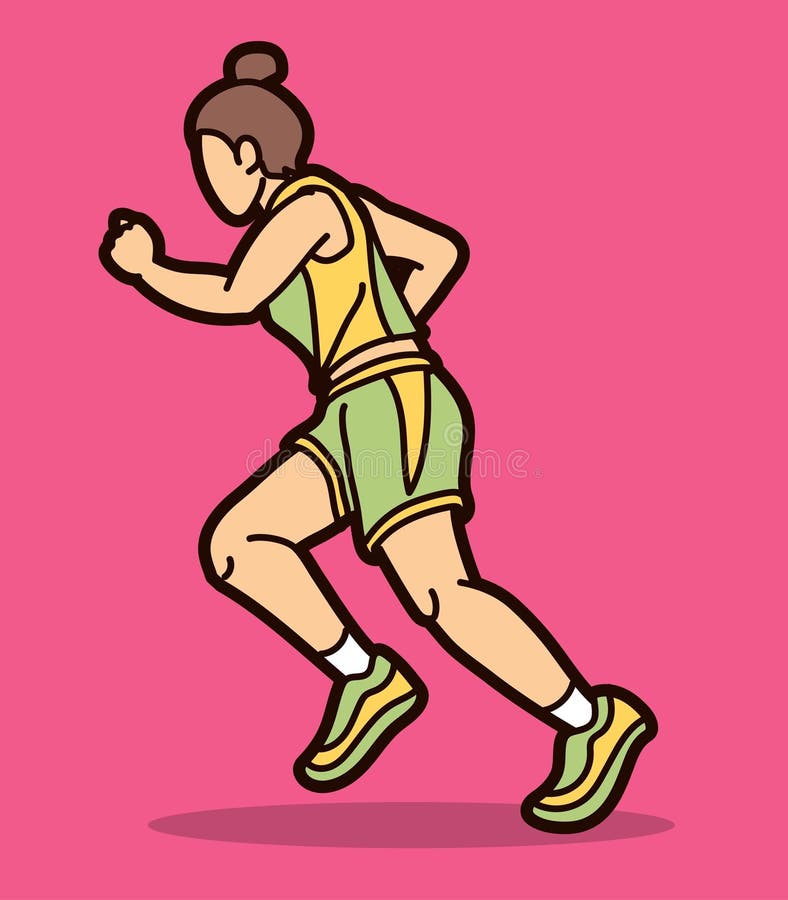 A Woman Start Running Action Marathon Runner Cartoon Sport Graphic ...