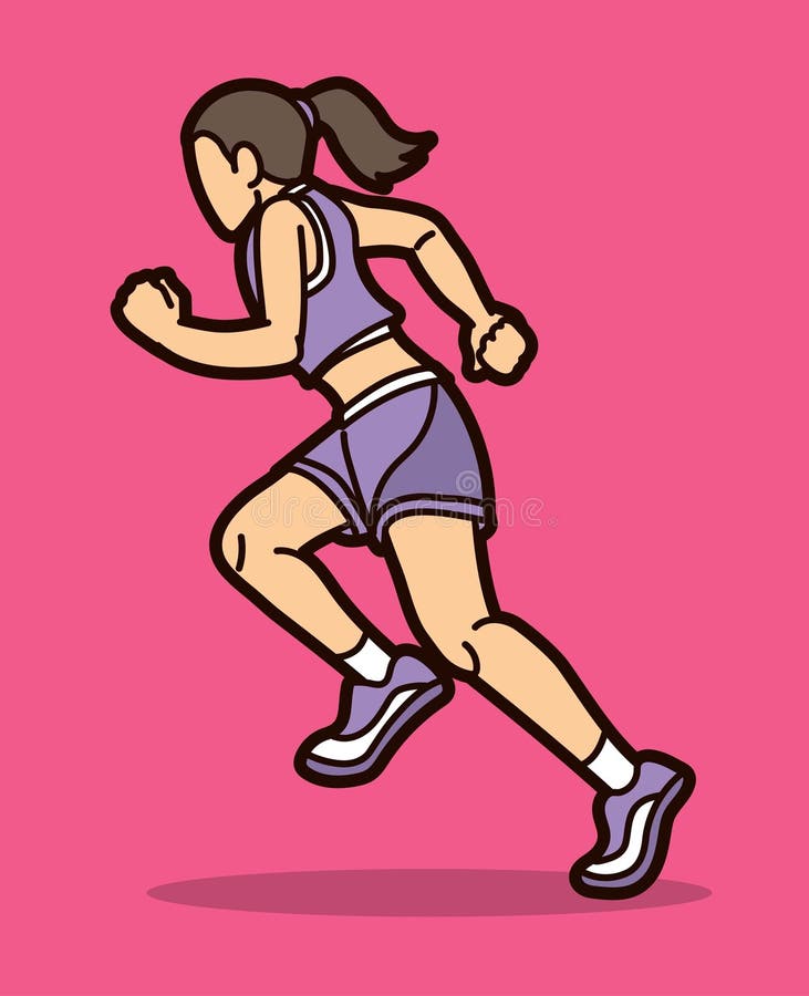 A Woman Start Running Jogging Marathon Runner Movement Action Cartoon ...