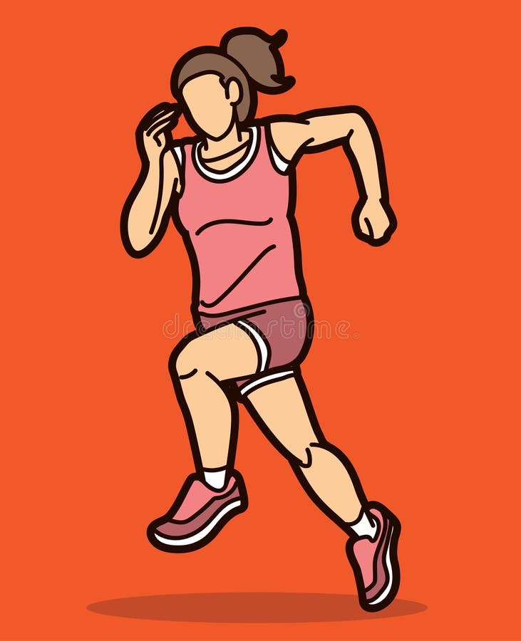 A Woman Start Running Jogging Marathon Runner Movement Action Cartoon ...