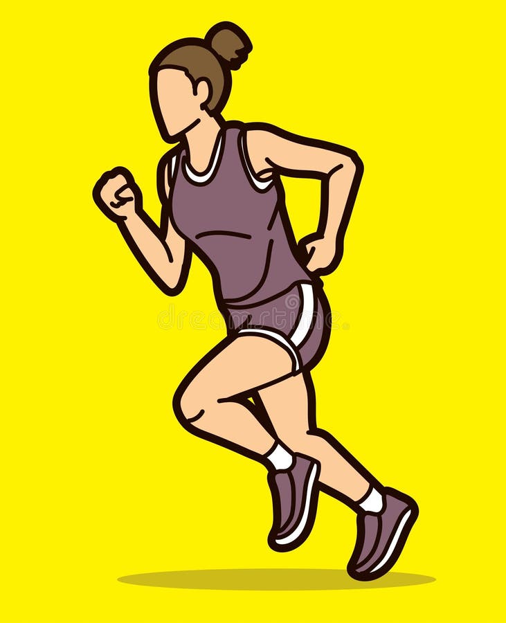 A Woman Start Running Jogging Marathon Runner Movement Action Cartoon ...