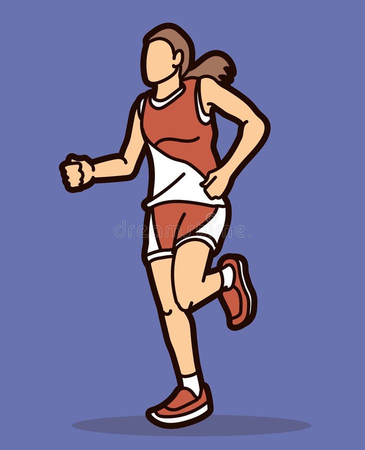 A Woman Start Running Jogging Marathon Runner Movement Action Cartoon ...