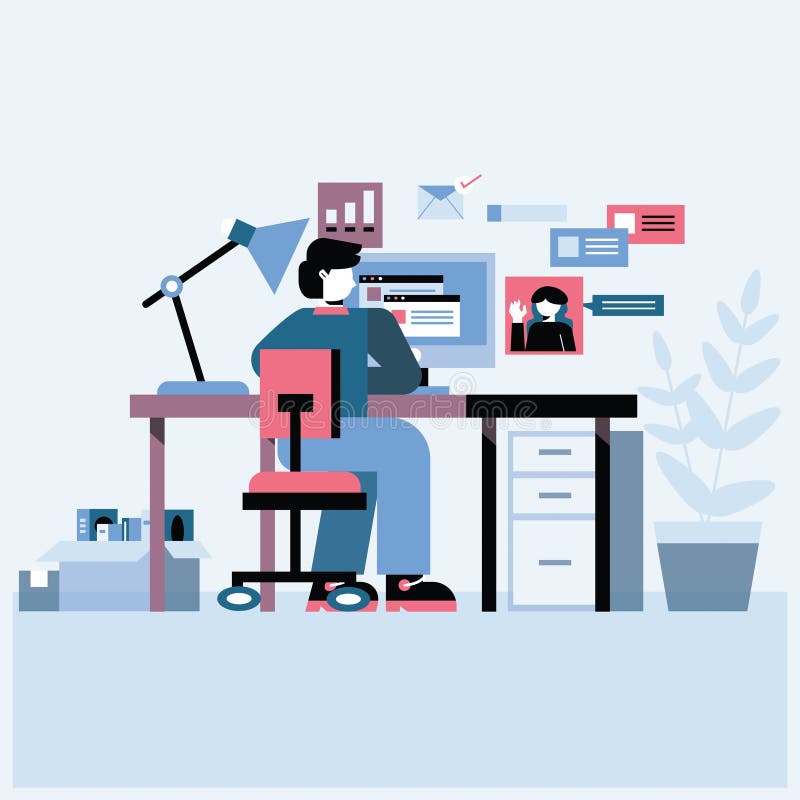 Vector Illustration Connected Workspaces: Progressive Home Office ...
