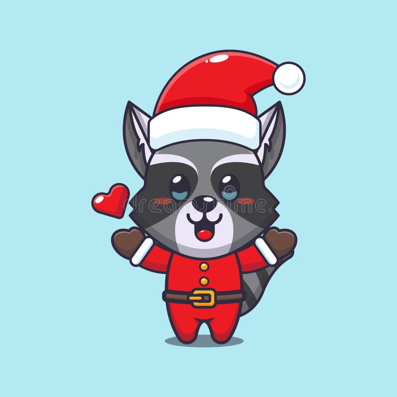 Cute Raccoon Wearing Santa Costume. Cute Christmas Cartoon Character ...