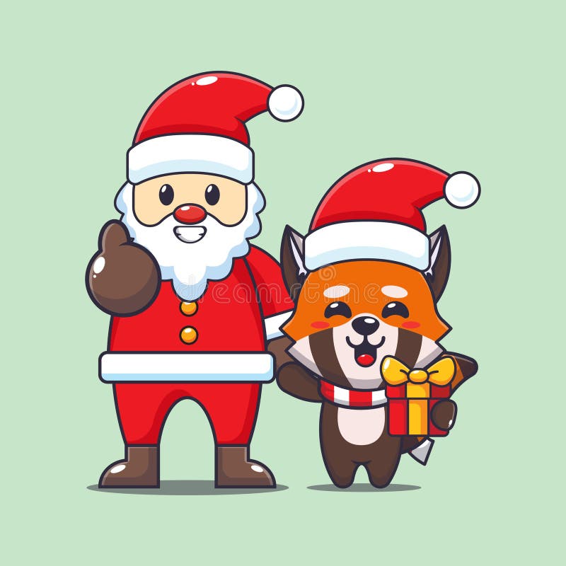 Cute Red Panda with Santa Claus. Cute Christmas Cartoon Character ...