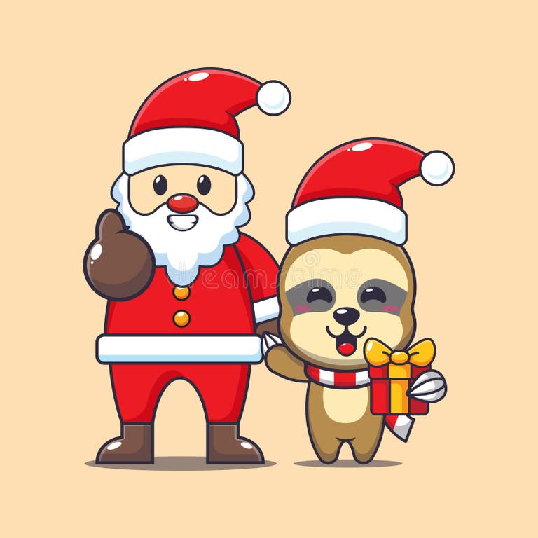 Cute Sloth with Santa Claus. Cute Christmas Cartoon Character ...