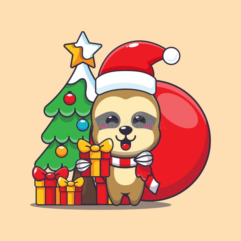 Cute Sloth Carrying Christmas Gift. Cute Christmas Cartoon Character ...