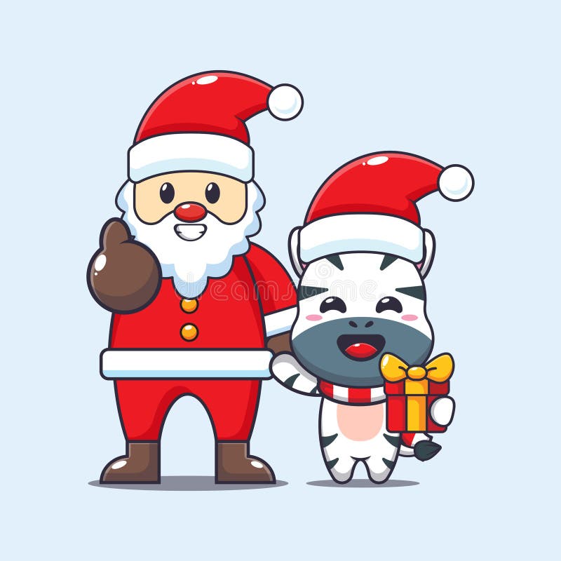 Cute Zebra with Santa Claus. Cute Christmas Cartoon Character ...