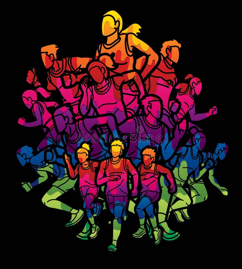 Group of People Running Together Runner Marathon Mix Male and Female ...