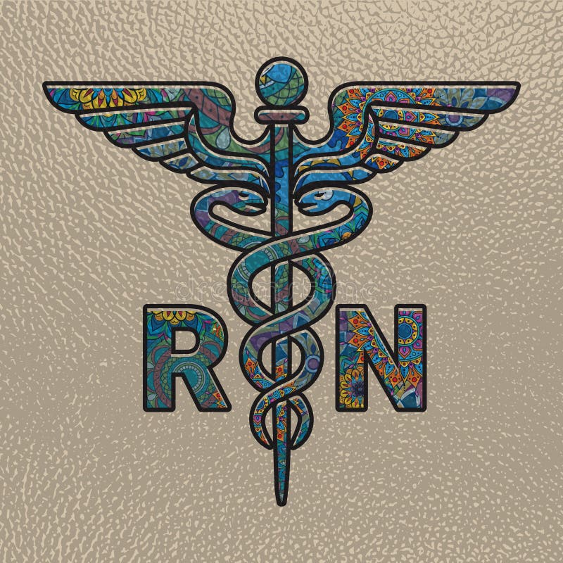 Registered Nurse, Coloring Medical Symbol with RN Text, Caduceus Symbol ...