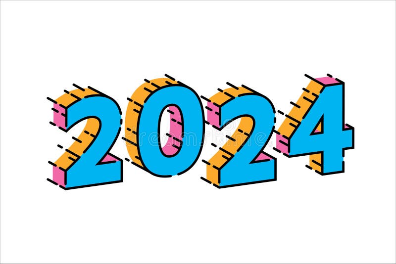 2024 Happy New Year Number Design Template Stock Vector - Illustration ...
