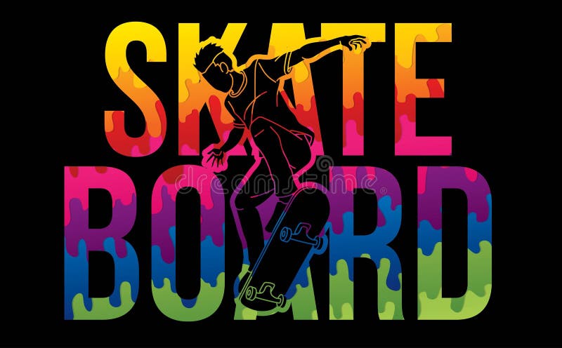 Skateboard Text Designed with Skateboarder Action Extreme Sport Cartoon ...