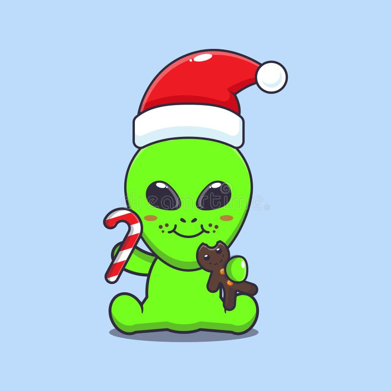 Cute Alien Eating Christmas Cookies and Candy. Cute Christmas Cartoon ...