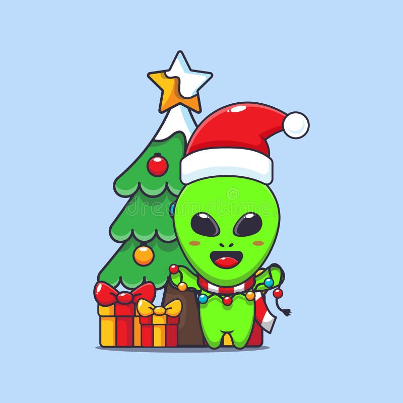 Cute Alien with Christmast Lamp. Cute Christmas Cartoon Character ...