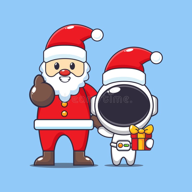 Cute Astronaut with Santa Claus. Cute Christmas Cartoon Character ...