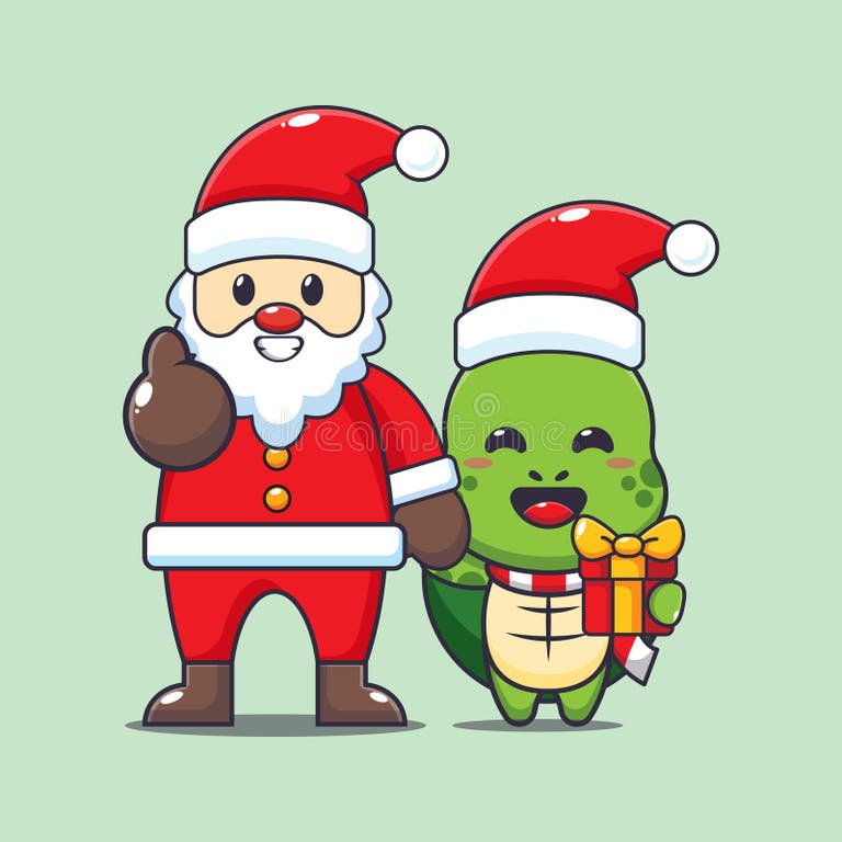 Cute Turtle with Santa Claus. Cute Christmas Cartoon Character ...
