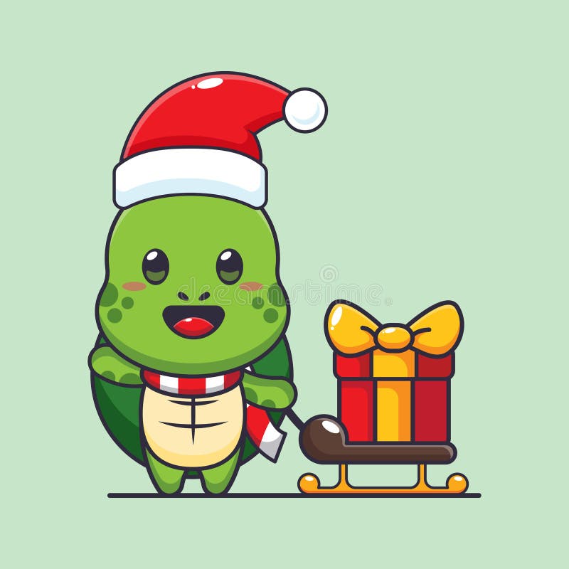 Cute Turtle Carrying Christmas Gift Box. Cute Christmas Cartoon ...