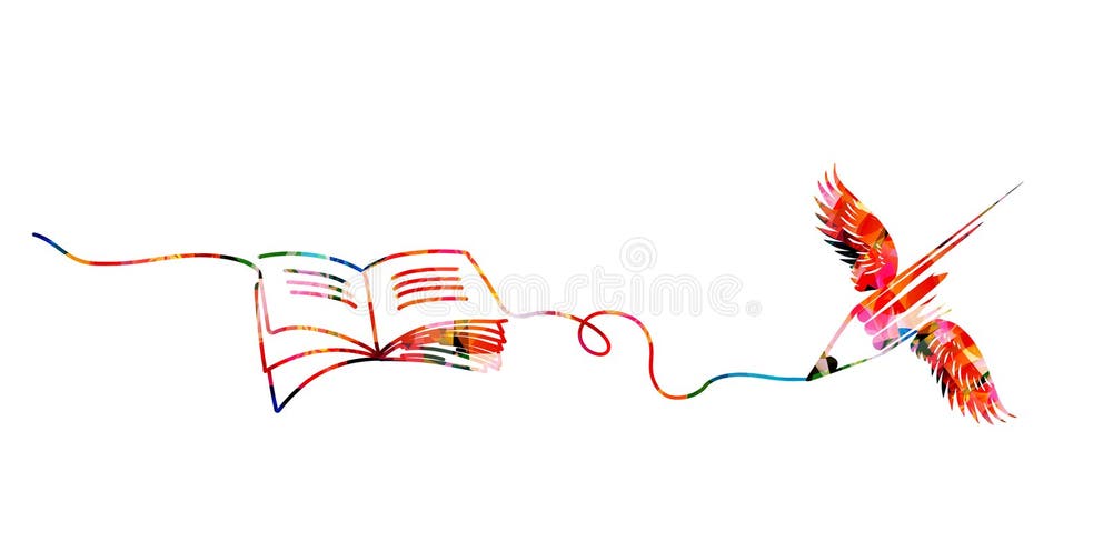 Colorful Pencil with Wings and Book Vector Illustration. Stock ...