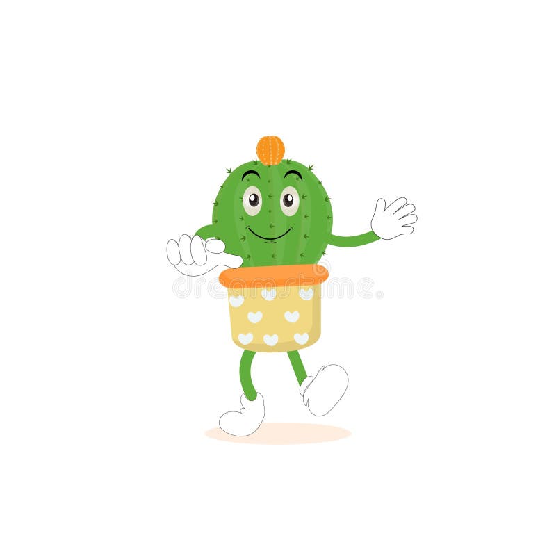 Cartoon Cute Cactus Mascot, Potted Cactus Characters with Different ...