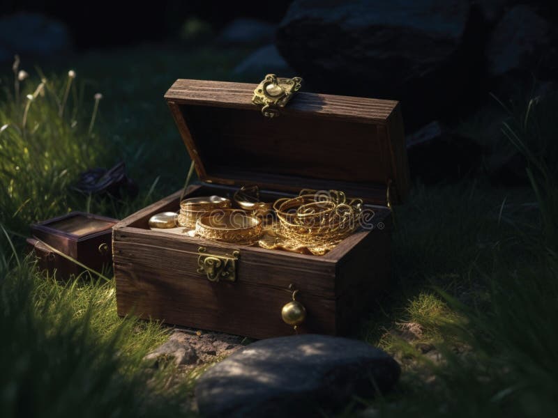 An Old Wooden Box Lying in the Forest Stock Illustration - Illustration ...