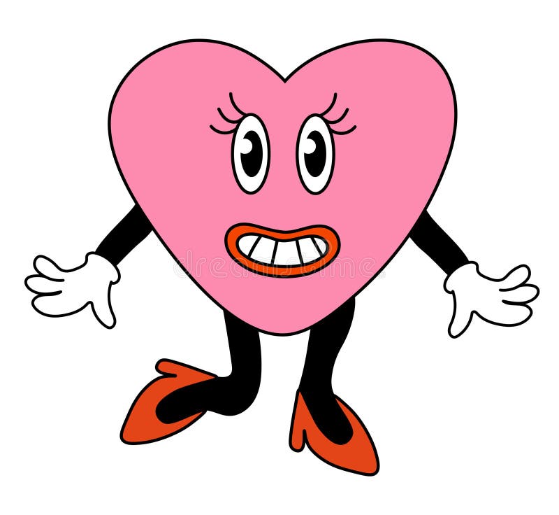 Retro 70s 60s 80s Hippie Groovy Valentine Day Lovely Heart Character ...