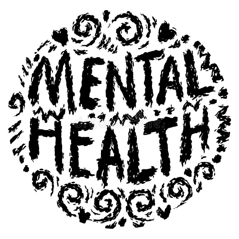 Mental Health Hand Lettering with Brain and Leaves. Stock Illustration ...