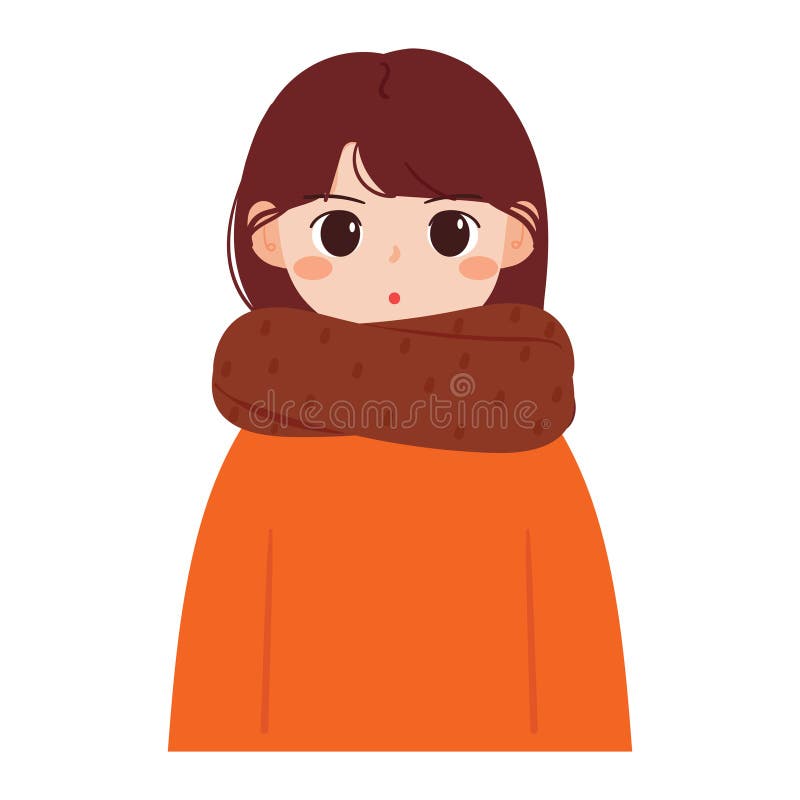 Hand Drawing Cartoon Girl Wearing Scarf in Winter Day Stock Vector ...