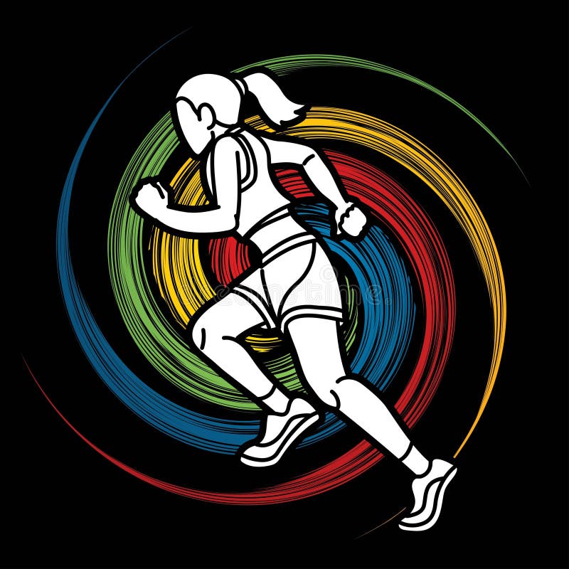 Start Running Men Runner Action Jogging Together Cartoon Sport Graphic ...