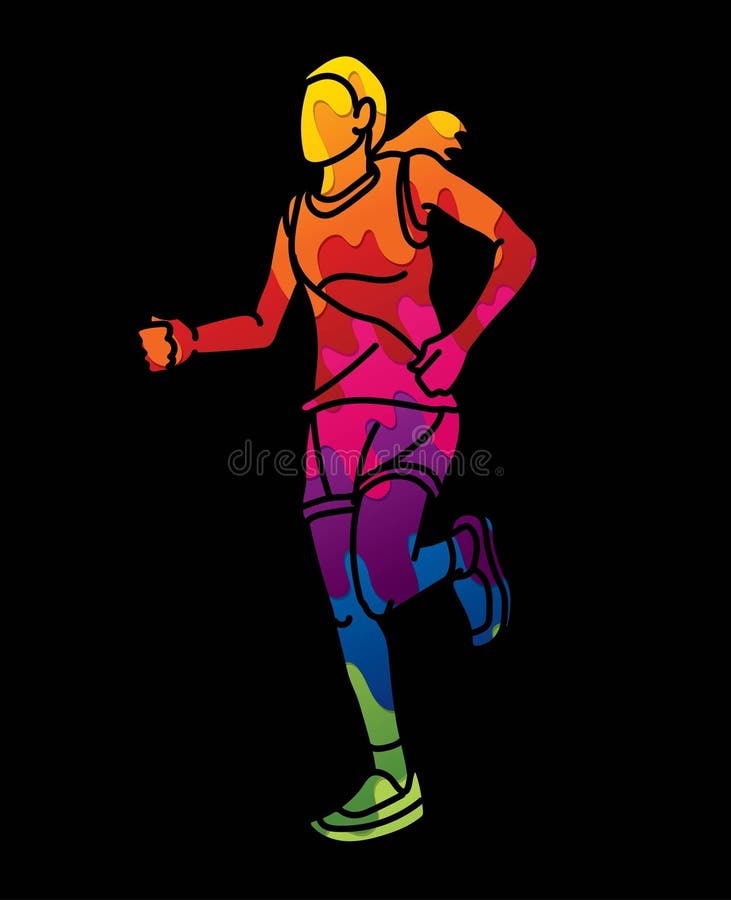 A Woman Start Running Jogging Marathon Runner Movement Action Cartoon ...