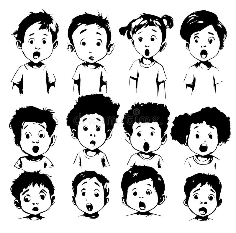 Set of Boys and Girls with Surprised Faces. Stock Vector - Illustration ...