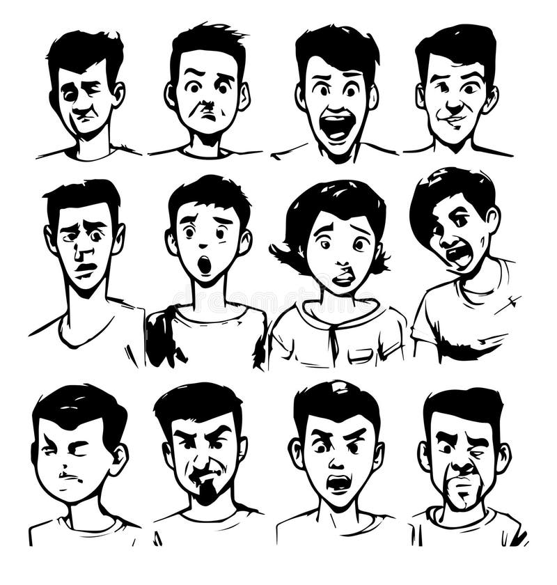 Different Expressions on the Faces of Teenagers Drawn in Vector. Stock ...