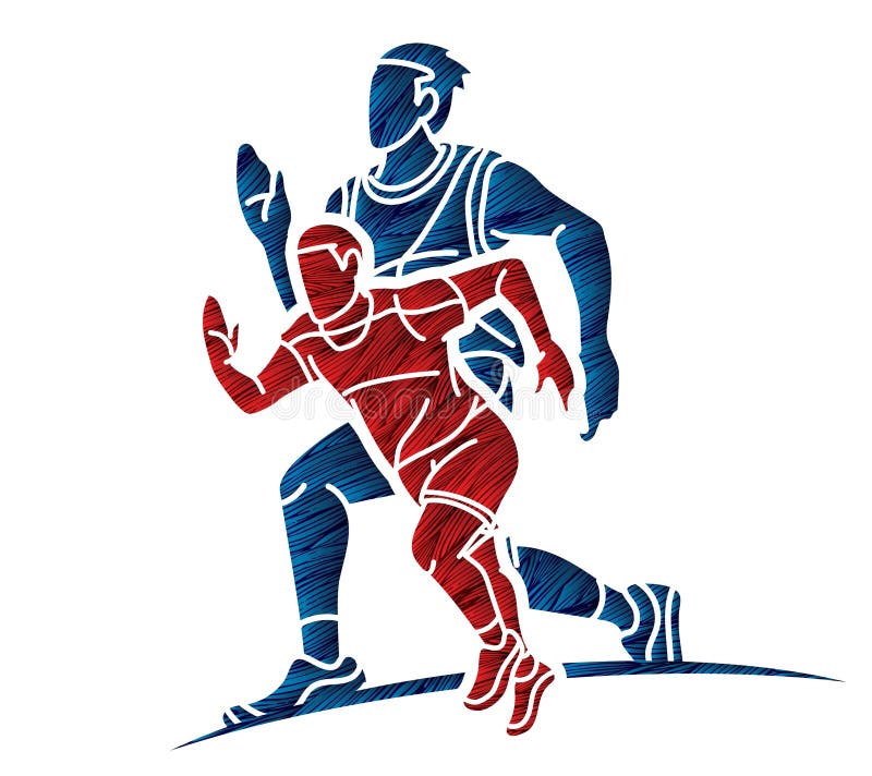 Group of People Running Action Marathon Runner Cartoon Sport Graphic ...