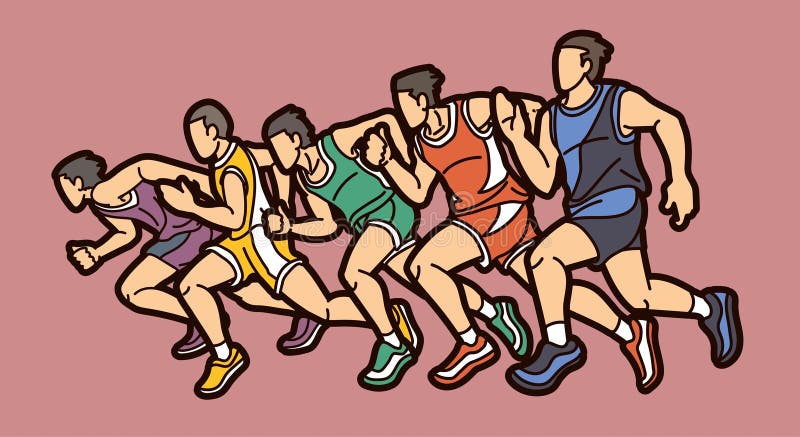 Group of People Running Action Marathon Runner Cartoon Sport Graphic ...