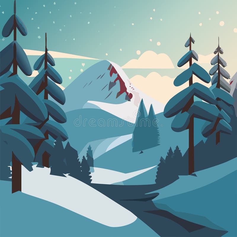 Snowy Landscape. Square Illustration of a Christmas Postcard with a ...