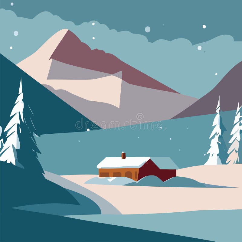 Snowy Landscape. Square Illustration of a Christmas Postcard with a ...