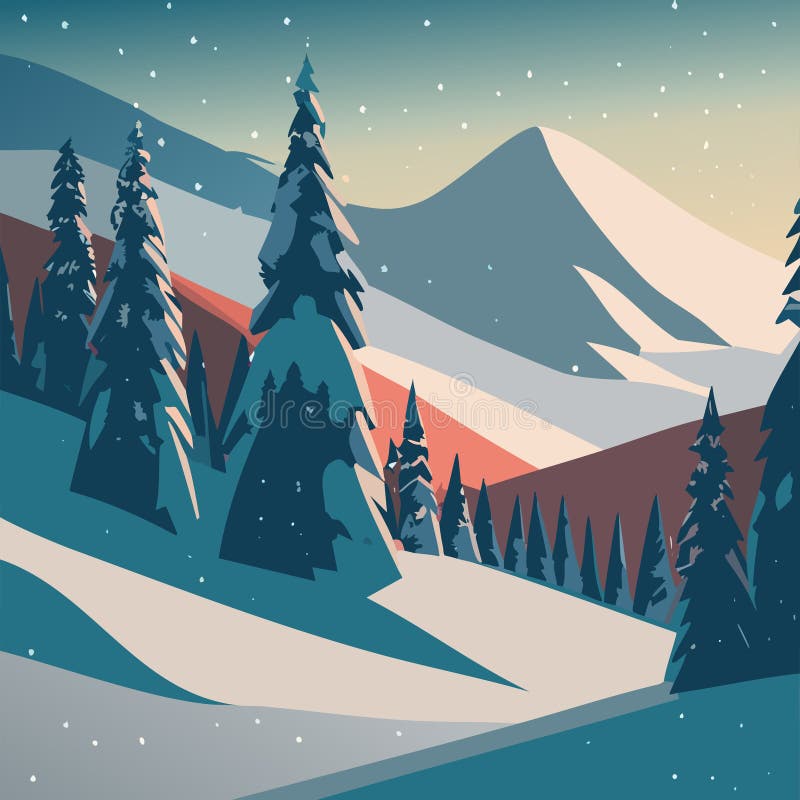 Snowy Landscape. Square Illustration of a Christmas Postcard with a ...