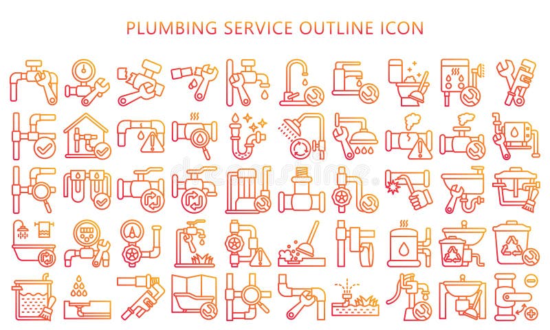 Plumbing Service Gradient Outline Icons Pack Stock Vector ...